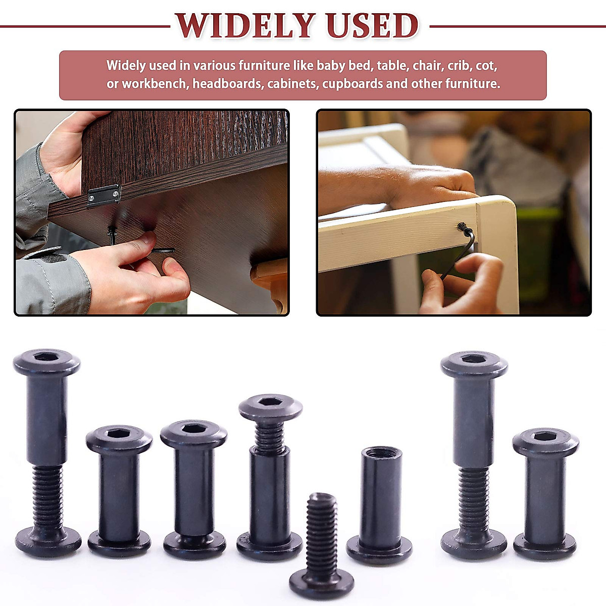 Hilitchi 120Pcs M6 Hex Drive Socket Cap Bolts Kit Countersunk Head Screws Bolts Dowel Barrel Nuts Crib Bolts Nuts Assortment Kit for Furniture Hardware Fitting (16/20/25/30/35mm)