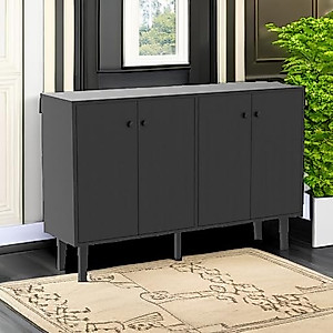 Panana Sideboard Buffet Cabinet Kitchen Storage Cabinet Living Room 4 Doors Console Table (Black)