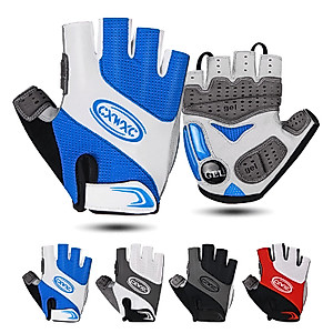 CXWXC Cycling Gloves for Men Women - Breathable Gel Road Mountain Bike Riding Gloves - Anti-Slip Half Finger Glove for Fitness Cycling Training Outdoor Sports (Blue, L)