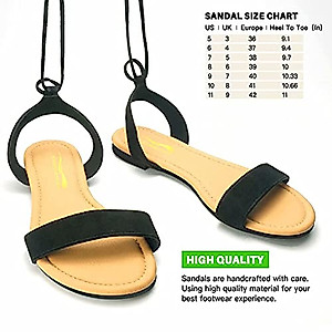 DAYDAYGO Sandals for Women - Womens Comfortable Open Toe Ankle Wrap Lace Up Flat Sandals - Women’s Sandal Ankle Tie Up Black Size 11