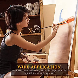 Professional Oil Paint Brush Set, Fuumuui 11pcs Superior Hog Bristle Paint Brushes Perfect for Oil Acrylic Gouache Painting