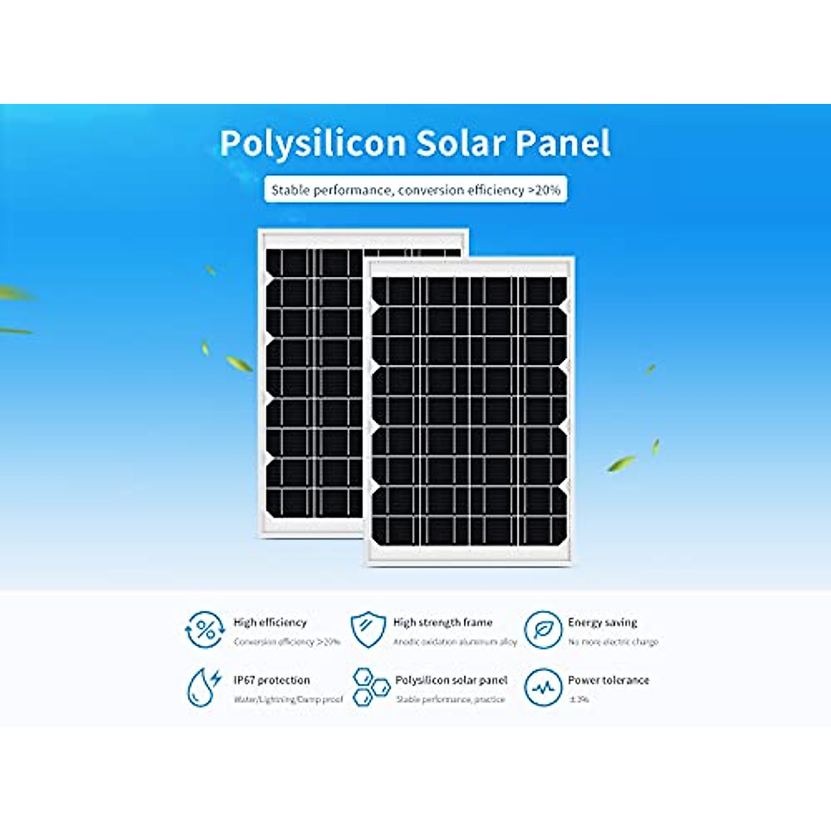 Waveshare Polysilicon Solar Panel (18V 10W) 10Wp Power Photovoltaic Panel High Conversion Efficiency