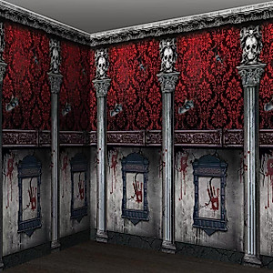 6Pcs Halloween Gothic Mansion Backdrop Decoration, Plastic Halloween Gothic Mansion Room Scene Setters Photography Background Wallpapers for Halloween Haunted House Party Decoration, 54×108 inches