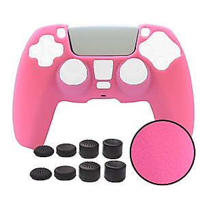 Cover for PS5 Controller Grips,Pandaren PS5 Controller Skin for Sony PlayStation 5 Sweat-Proof Anti-Slip Silicone Cover Hand Grip with 8pcs FPS Pro Thumbsticks Cap(Pink)