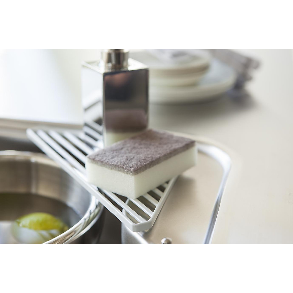 Yamazaki Home Corner Sink Steel | Drainer Tray, One Size, White