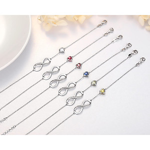 IDASANY December Birthstone Gifts for Her, Silver Birth Stone Charm Bracelet Infinity with Cubic Zirconia, Adjustable Love Heart Chain Jewelry Gifts for Anniversary Christmas, 7"+2"