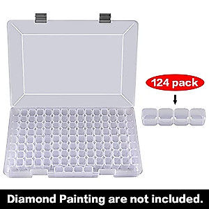 124 Grids Diamond Painting Storage, Art Accessories Tools Containers Case Plastic Bead Organizer 5D Diamond Embroidery Accessories for DIY Art Craft and Nail Diamonds(Box Only)