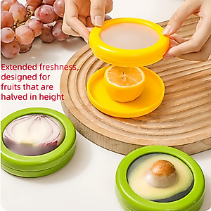 Generic Modern Silicone Fruit Storage Box Set of 4, Round, 3.93 inches by 1.02 inches, Green & Yellow, Reusable, Portable, Flip Top, Fruit, Vegetable, Snacks