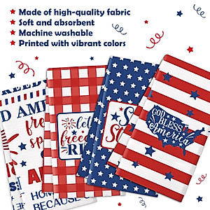 Vansolinne Independence Day Kitchen Towels Set of 4 Waffle Fabric Dish Towels White Kitchen Hand Towels Kit Novelty Gifts for Patriotic Party Decor