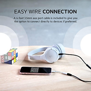 Belkin SoundForm Mini - Wireless Bluetooth Headphones for Kids with 30H Battery Life, 85dB Safe Volume Limit, Built-in Microphone - Kids On-Ear Earphones for iPhone, iPad, & More - White w/ Case