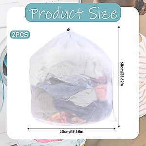2 Pcs Mesh Laundry Bags Large Wash Bags 20 x 24 inch Laundry Hamper Liner with Drawstring Closure White Dirty Clothes Net Bag for Clothes Underwear Sheets Shoes Travel Storage