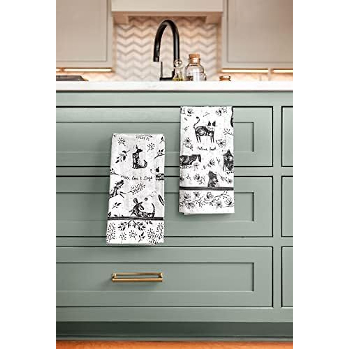 Karma Gifts Black And White Boho Tea Towel, Cotton, Hummingbird 18" x 22"