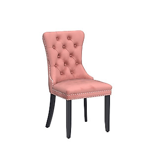 Set of 2 Dining Chairs Modern for Living Room Kitchen Accent Side Chair Solid Wood Legs Velvet Padded Cushion Seat and Back (Peach)