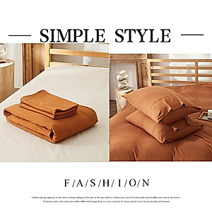 MKXI Pumpkin Duvet Cover Burnt Orange Fall Beddings Queen Comforter Cover Set Terracotta Bed Cover Breathable Jersey Cotton Bedding Collection Easy Care Solid Color Adults Bedding Set 3 Piece