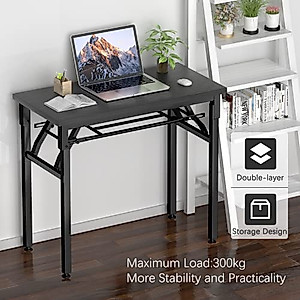 YJHome Folding Table Small Computer Desk Writing Foldable Work Desk Portable No Assembly Required for Small Spaces Home Office School Bedroom, Black