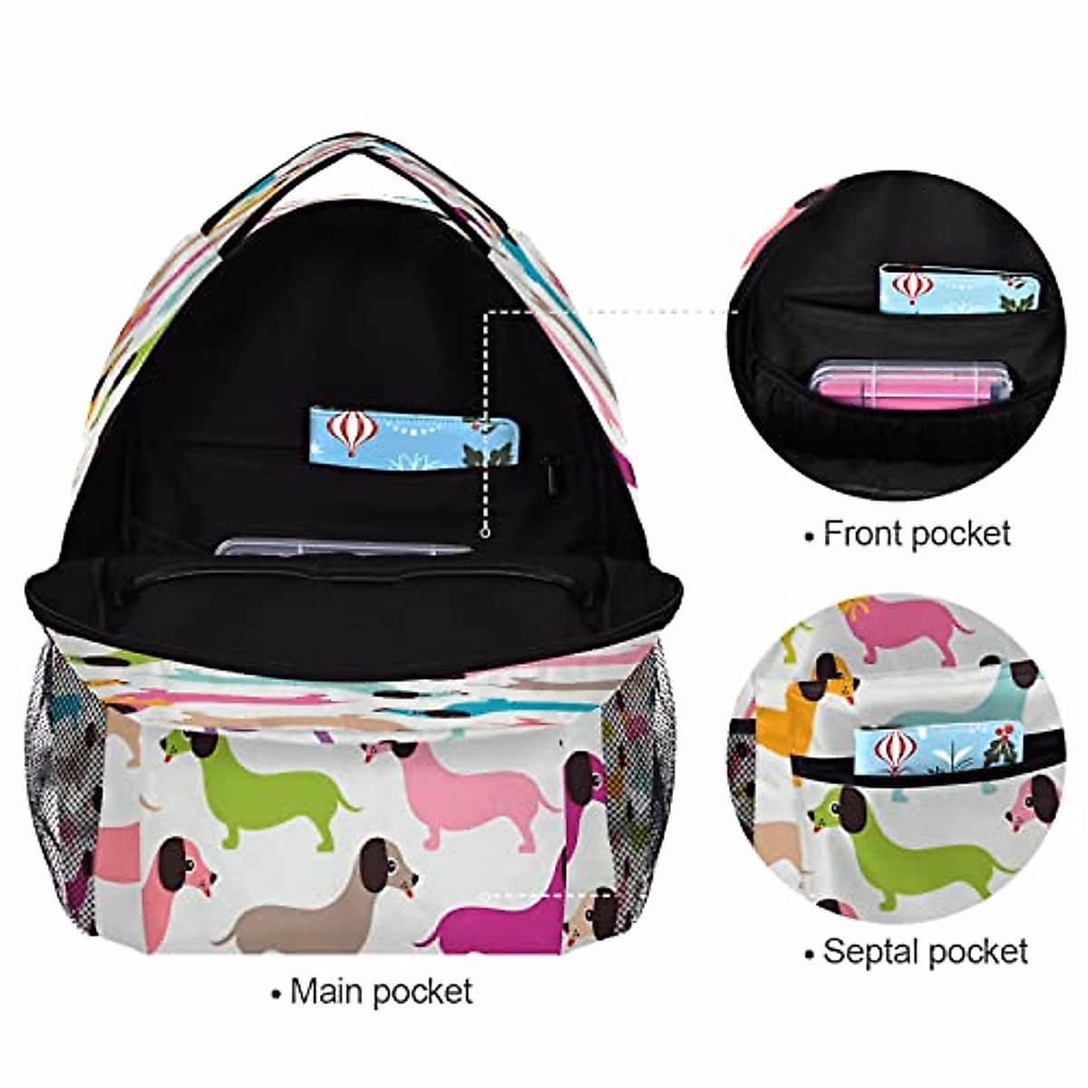 ALAZA Colorful Dachshund Puppy Pug Dog Travel Laptop Backpack Business Daypack Fit 15.6 Inch Laptops for Women Men