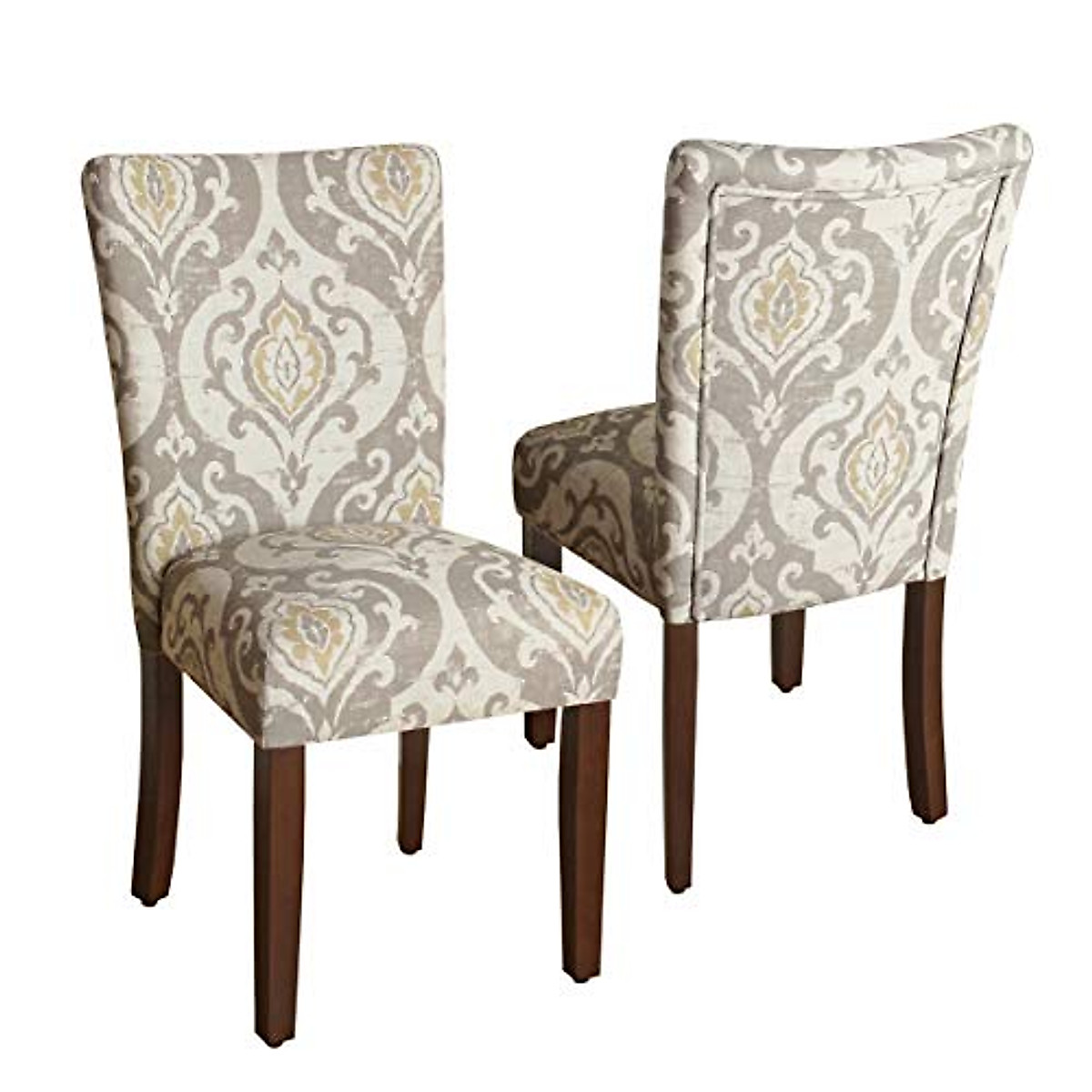 HomePop Parsons Classic Upholstered Accent Dining Chair, Set of 2, Taupe and Cream Medallion
