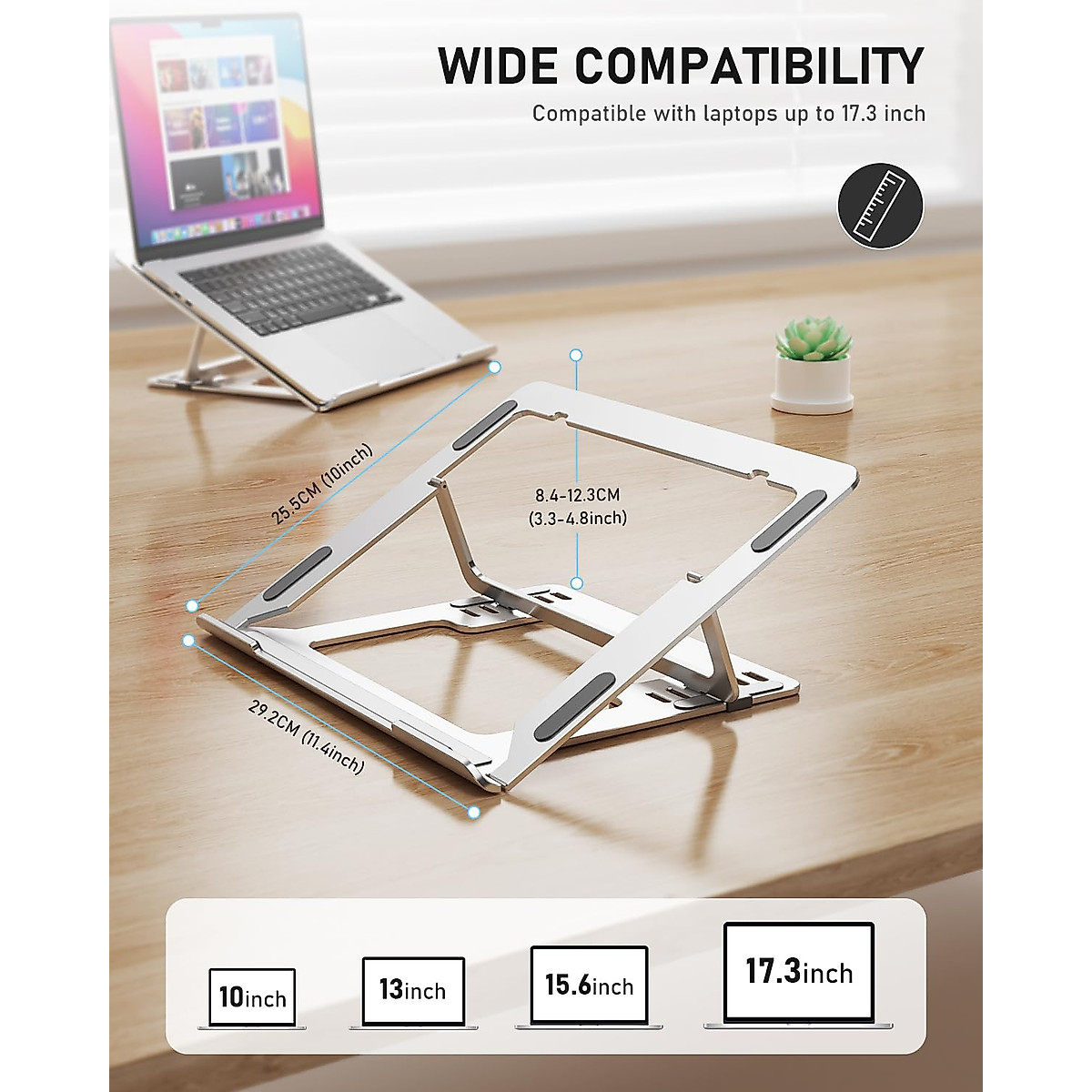 ACEMAGIC Laptop Stand, Aluminum Computer Riser, Ergonomic Laptops Elevator for Desk, Metal Holder Compatible with Notebook Computer Under 17.3 Inches, Silver