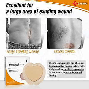 Carbou Silicone Sacrum Foam Dressing, 9''x9''(23cm x23cm) Bordered Silicone Adhesive Sacral Foam Dressing,Silicone Wound Care Products,Box of 5 Dressings