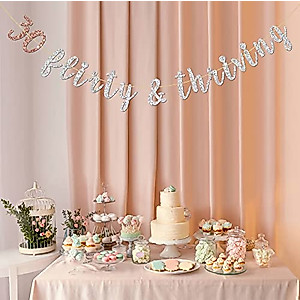 INNORU 30 Flirty & Thriving Banner, Happy 30th Birthday Party Decorations, 30th Anniversary Banner, Cheers to 30 Years Party Decoration Silver Glitter