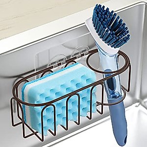 stusgo Sink Sponge Holder for Kitchen Sink, Sink Holder for Brush and Sponge, 2 in 1 Design Adhesive Sponge Caddy Stainless Steel, Rustproof, Waterproof, Bronze