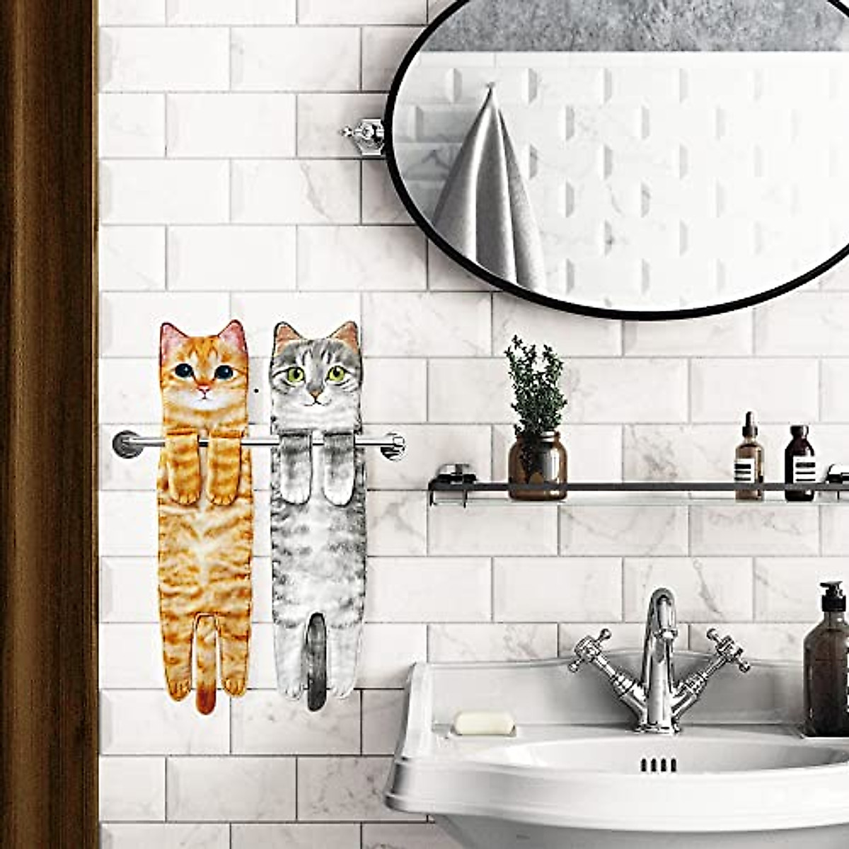 Cat Funny Hand Towels for Bathroom Kitchen - Cute Decorative Cat Decor Hanging Washcloths Face Towels Super Absorbent Soft-Valentines Day Mothers Day Housewarming Gifts for Women Cat Lovers(Orange)