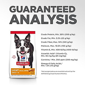 Hill's Science Diet Light , Adult 1-6, Weight Management Support, Dry Dog Food, Chicken & Barley, 15 lb Bag