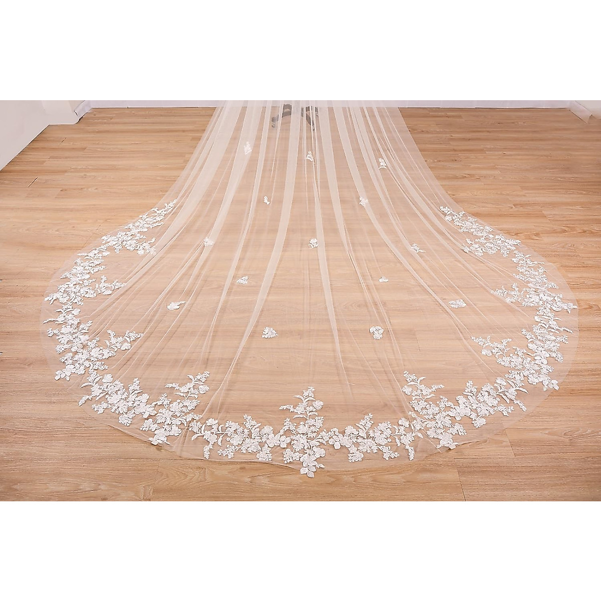 EllieHouse Women's 1 Tier Cathedral Flower Lace Ivory Wedding Bridal Veil With Metal Comb L95IV