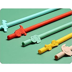 Kids Reusable Silicone Drinking Straws - Colorful Fun Animal Styled - Eco Friendly - Food Grade Silicone - Safe Non-Toxic - FREE Cleaning Brush