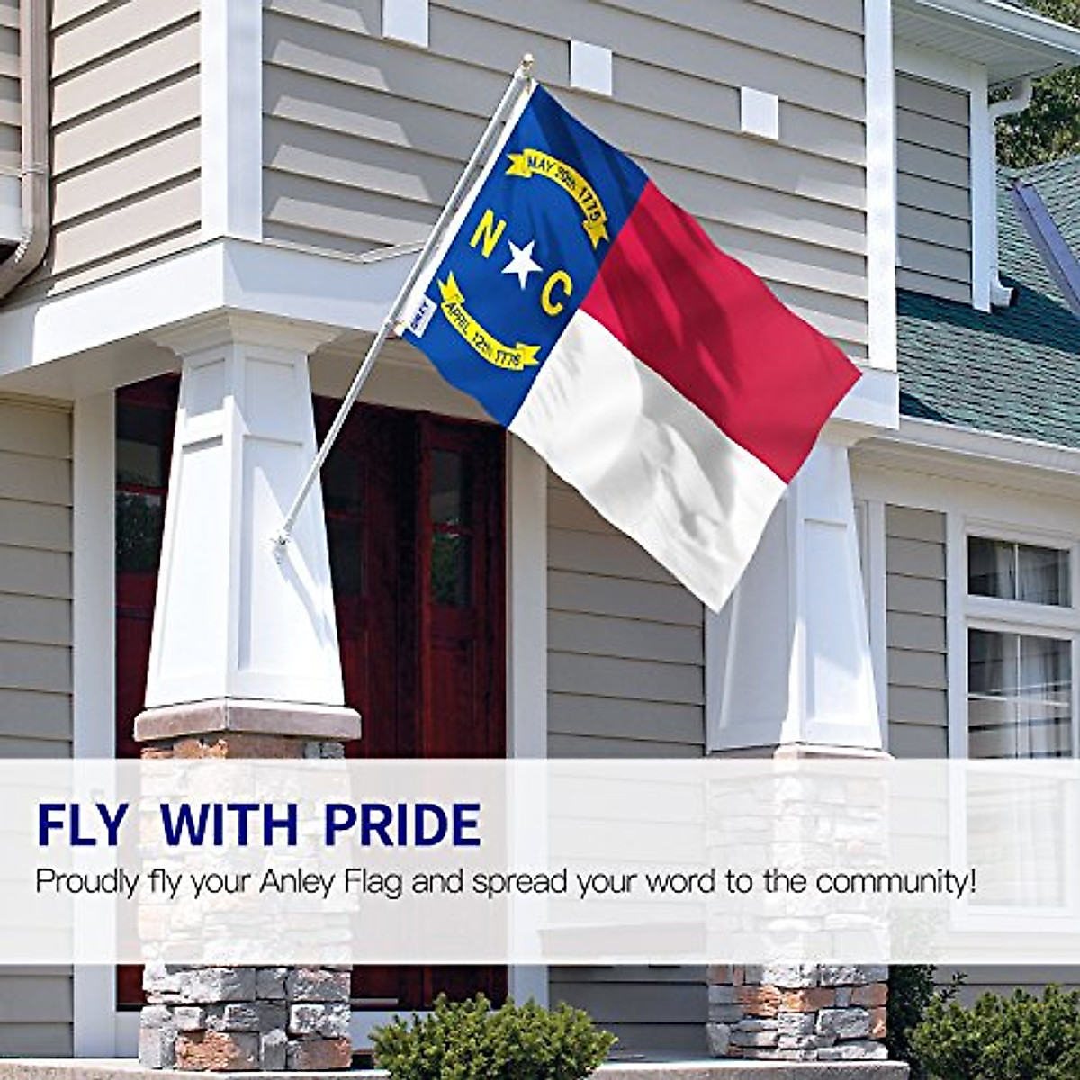 Anley Fly Breeze 3x5 Foot North Carolina State Polyester Flag - Vivid Color and Fade proof - Canvas Header and Double Stitched - North Carolina NC Flags with Brass Grommets 3 X 5 Ft