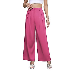 NIeyook High Elastic Waisted Wide Leg Pants for Women Casual Flowy Long Relaxed Fit Palazzo Pants with Pockets Hot Pink