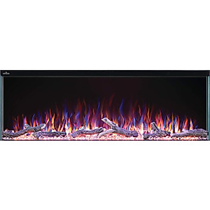 Napoleon Trivista Primis 60 3-Sided Electric Linear Fireplace - Built-in Design - Multi-Color Flames with Large Crystal Cubes and Natural Looking Birch Logs - NEFB60H-3SV
