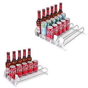 Drink Organizer for Fridge, Self-Sliding Soda Can Organizer for Refrigerator and Adjustable Width, 12oz 16oz 20oz drinks can be accommodated, up to 40+ Cans（5+3 ROWS）