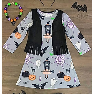 1-6T Toddler Kids Baby Girls Halloween Outfits Ghost Pumpkin Print Long Sleeve Dress Winter Clothes (Blue, 5-6 T)