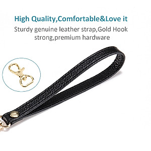 UTreers Wristlet Strap, Genuine Leather Keychain Wristlet KeyChain Hand Strap for Wallet Purse Clutch Cellphone Wristlet Key (A Black)