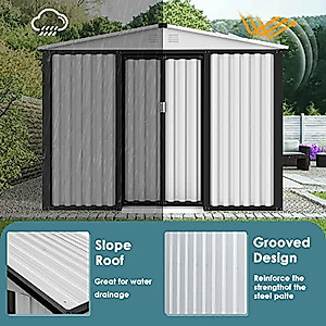 Betterland Outdoor Storage Shed 6×8 FT Garden Metal Tool House, Walk-in Steel Double Sloping Roof Shed with Sliding Door for Garden, Lawn, Backyard (White)