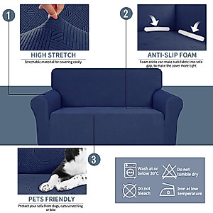 JIVINER Oversized Sofa Slipcover, Stretch 1 Piece Large Couch Covers for 3 Cushion Couch Jacquard Washable Sofa Covers with Elastic Bottom Pet Friendly Slipcovers (XL Sofa, Navy Blue)