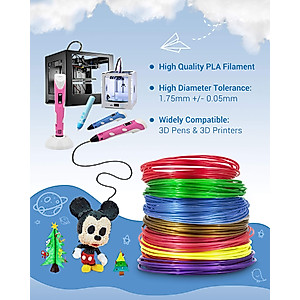 24 Colors 3D Pen PLA Filament Refills, 1.75mm Premium Filament for 3D Printer/3D Pen, Each Color 10 Feet, Total 240 feet, with 2 Finger Caps by SONGTIY, Christmas Gifts