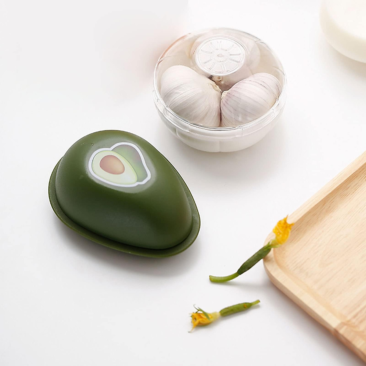 Tiydiygo 6PCS Fresh Food Savers Vegetable Fruit Shape Containers Set,Reuseable Avocado Lemon Tomatoes Pepper Onion Garlic Storage Keeper Sealing Box Fresh Bowls for Refrigerators