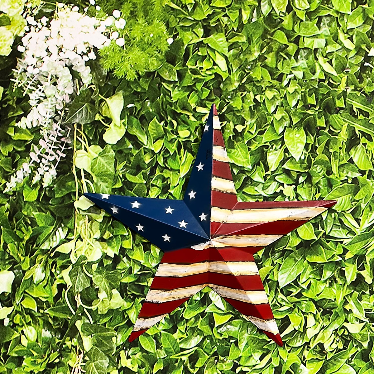 Grace Home Metal Patriotic OLD Glory American Flag 3D Barn Stars Decor Memorial Day 4th of July Indoor Outdoor Americana Wall Decorations 12 Inches­