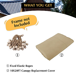 GOTRUTH 10x20 Canopy Replacement Cover, Carport Replacement Canopy Top Cover for 10' x 20' Frame, 800D Heavy Duty Waterproof & UV Protected Car Canopy with Ball Bungees (Frame is not Included) (Beige)
