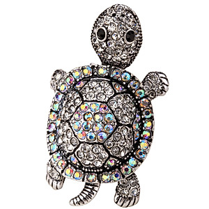 YACQ Women's Wiggling Turtle Stretch Rings Fit Finger Size 7 to 9 - Elastic Soft Band Perfect for Arthritis - Lead & Nickle Free - Silk Scarf Holders - (2 H x 1-1/5 W) Inches (Silver)