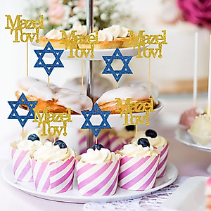 INNORU Mazel Tov Cupcake Toppers, Congratulations Party Decorations, Engagement, Baby Shower, Bar Mitzvah, Birthday, Wedding, Jewish Party Decorations Supplies, Pack of 24 Glitter