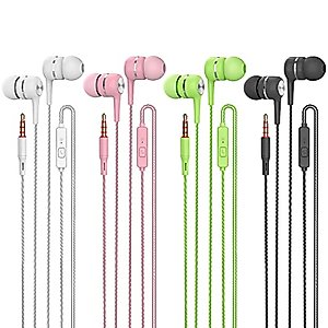 Newkeen Earbud Wired Headphones in a Pack of 10, Heavy bass Earbuds Noise Isolation Earphones, Kids School Headphones, and Most 3.5 mm Jack., mixed color with black 3, white green 2, pink 2.