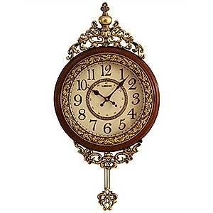 SHISEDECO Elegant, Traditional, Decorative, Hand Painted Modern Grandfather Wall Clock Fancy Ethnic Luxury Handmade Decoration, Swinging Pendulum for New Room or Office. Large. 29.5 Inch. (Brown)