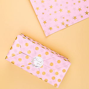 MR FIVE Pink Gold Polka Dot Tissue Paper Bulk,20" x 28",Gift Wrapping Tissue Paper,Tissue Paper for Gift Bags,Wrapping Paper for Baby Shower Graduation,Birthday,Holiday Party Decoration,30 Sheets