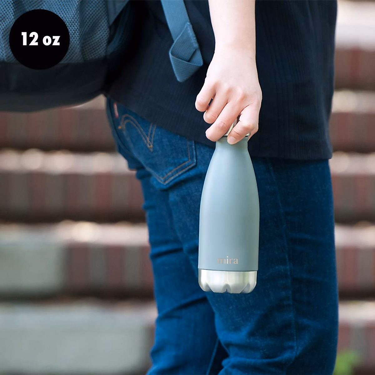 MIRA 12 oz Stainless Steel Vacuum Insulated Kids Water Bottle - Double Walled Cola Shape Thermos - 24 Hours Cold, 12 Hours Hot - Reusable Metal Water Bottle - Leak-Proof Sports Flask - Dynamic Blue