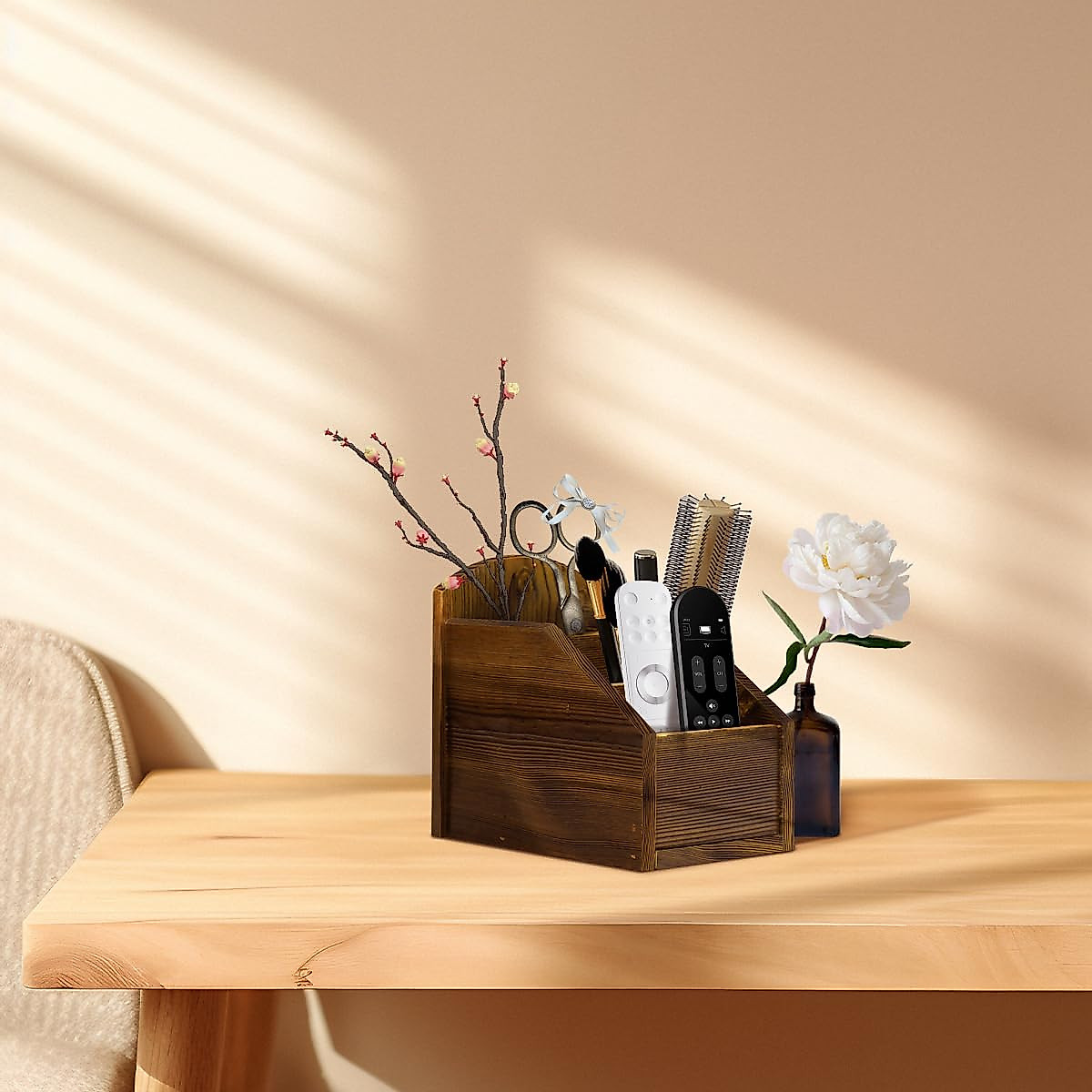 CEDAR ALPHA Wood TV Remote Holder,Wooden Remote Control Caddy,3 Slot Office Supply Organizers,Farmhouse Remote Control Holder TV Remote Caddy,wood storage, desk organizer, pencil holder