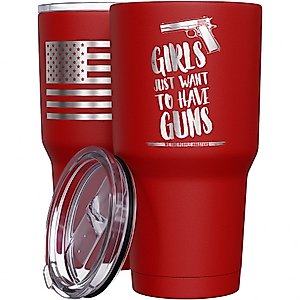 We The People Holsters - Girls Just Want To Have Guns Coffee Tumbler - American Flag Travel Mug - Double Insulated Cup For Women - 30 oz