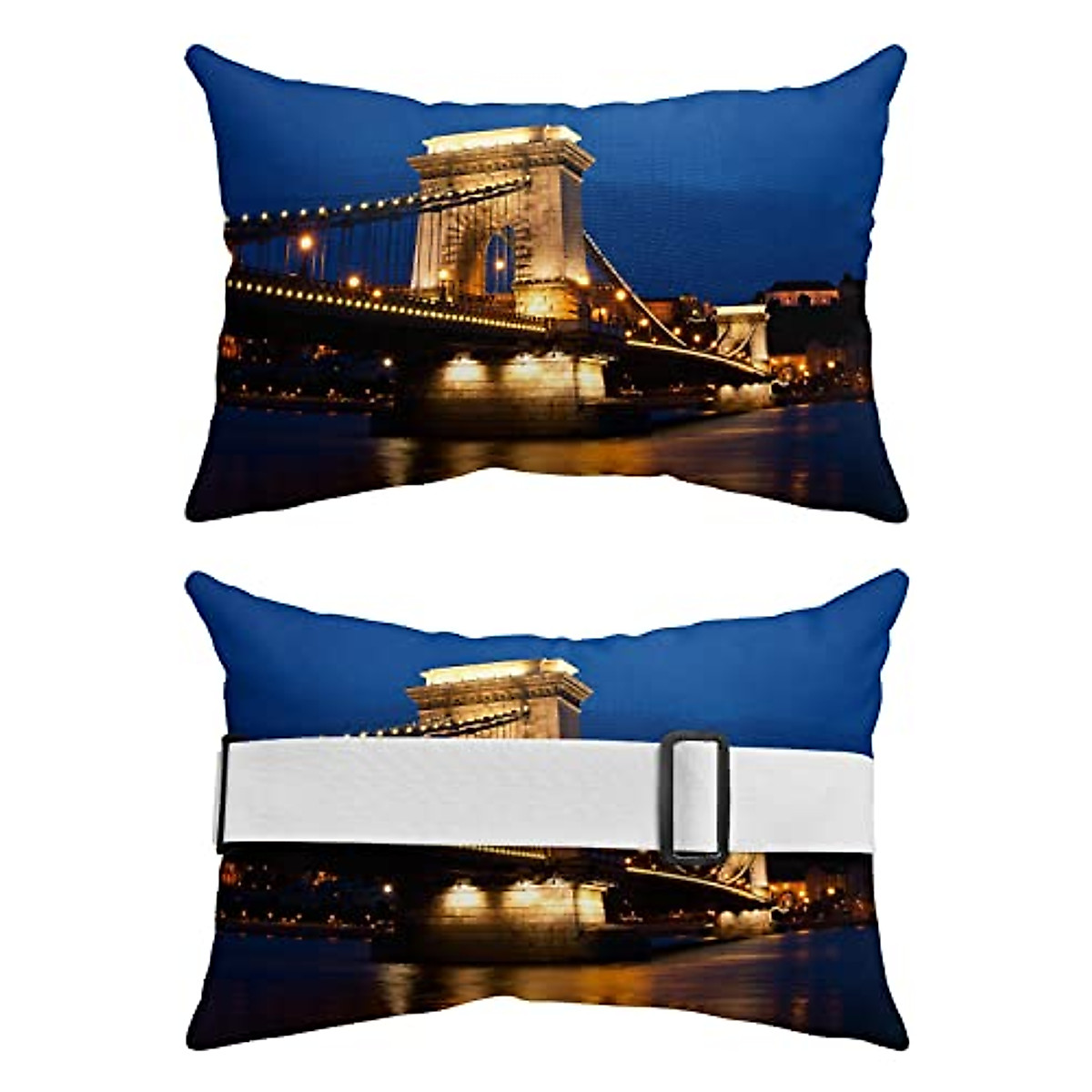 Prime Leader Recliner Head Pillow Ledge Loungers Chair Pillows with Insert Modern Dark Blue Sky Building Bridge Night Scene Lumbar Pillow with Adjustable Strap Outdoor Waterproof Patio Pillows, 2 PCS